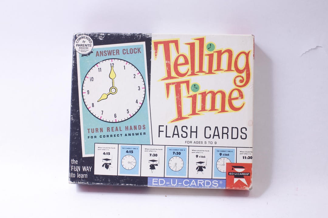 Telling Time, Flash Cards, Ed-u-cards, Answer Clock, 1963, Children ...