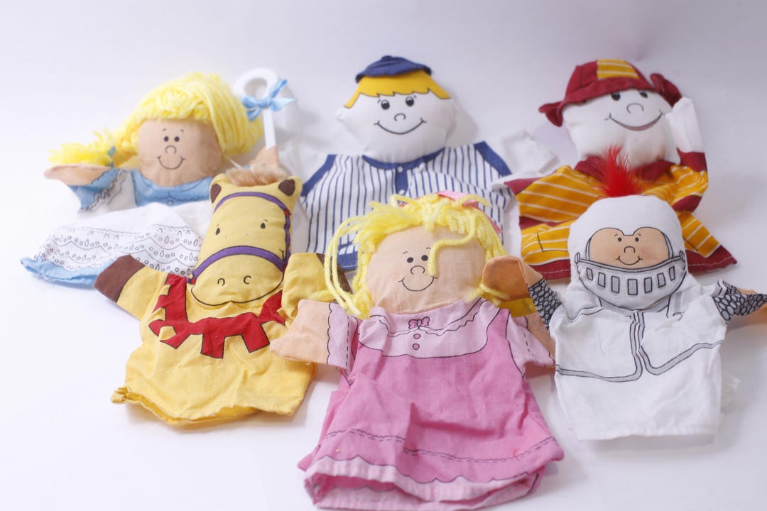 1990s Vintage Hand Puppets, Set of 6, Fairy, Baseball Player, Fireman ...