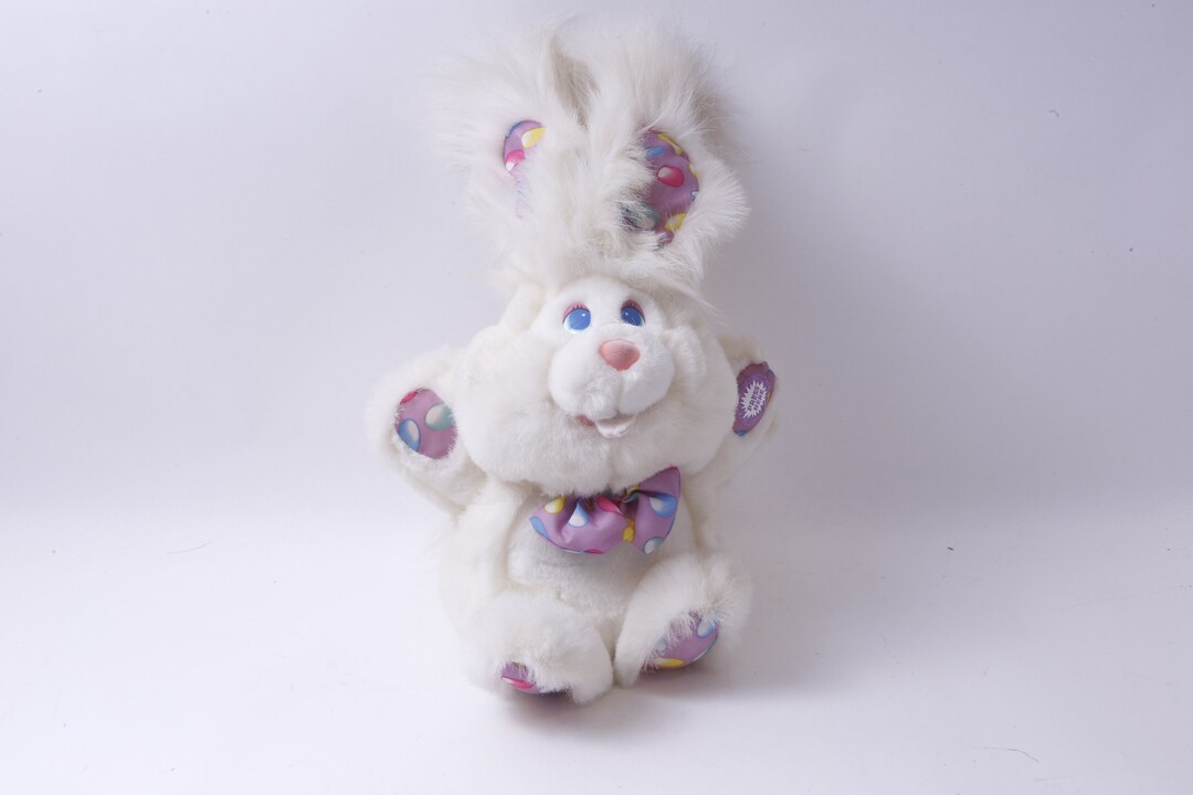 Giggle Bunny White, Rabbit, Purple Limbs, Tie Bow, Plush, Soft, Toy ...