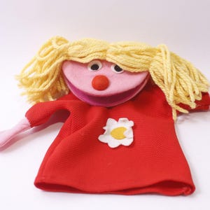 60s 70s Muppet Girl, Hand Puppet, Plush, Red Dress, Yellow Hair, Soft ...
