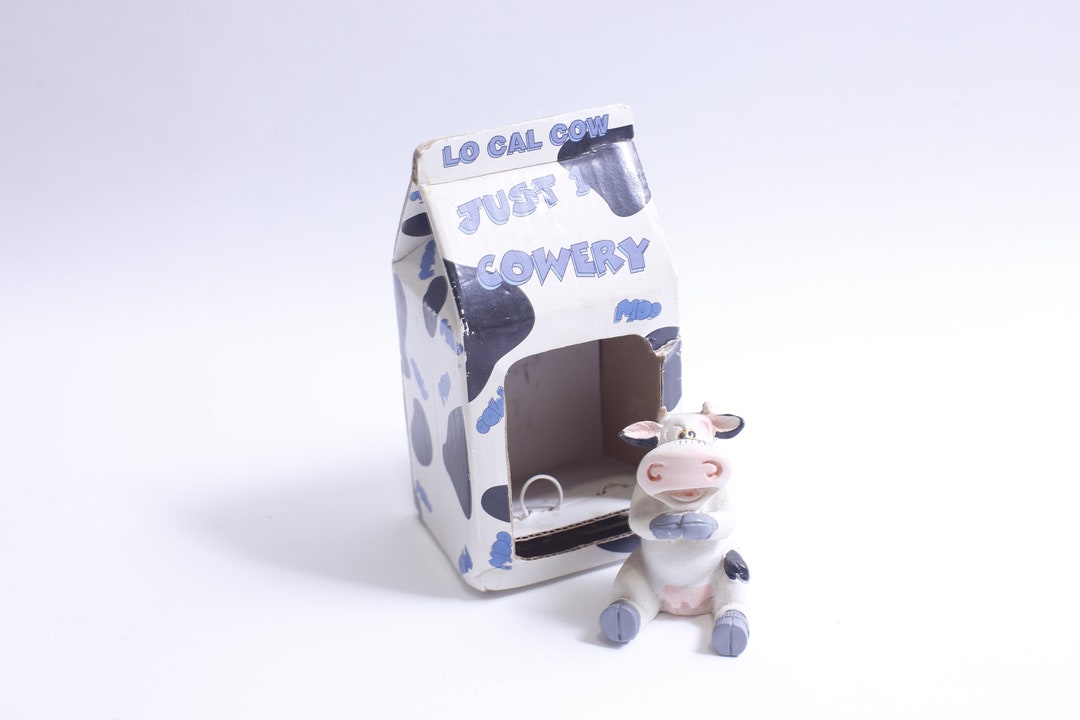 Just Cowery Cow, Sitting Figurine, Made of Resin, Cardboard Milk Box ...