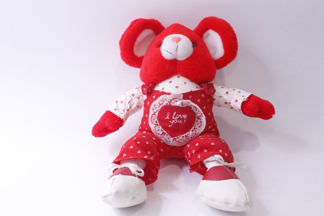 Valentine Plush Mouse, Red Soft Toy, I Love You Message, Adorable ...