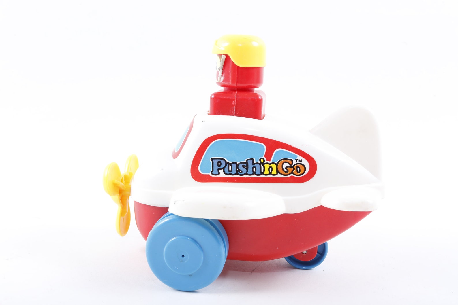 Push'ngo White Red Plane Toy Three Blue Wheels Tomy Children Vintage ...