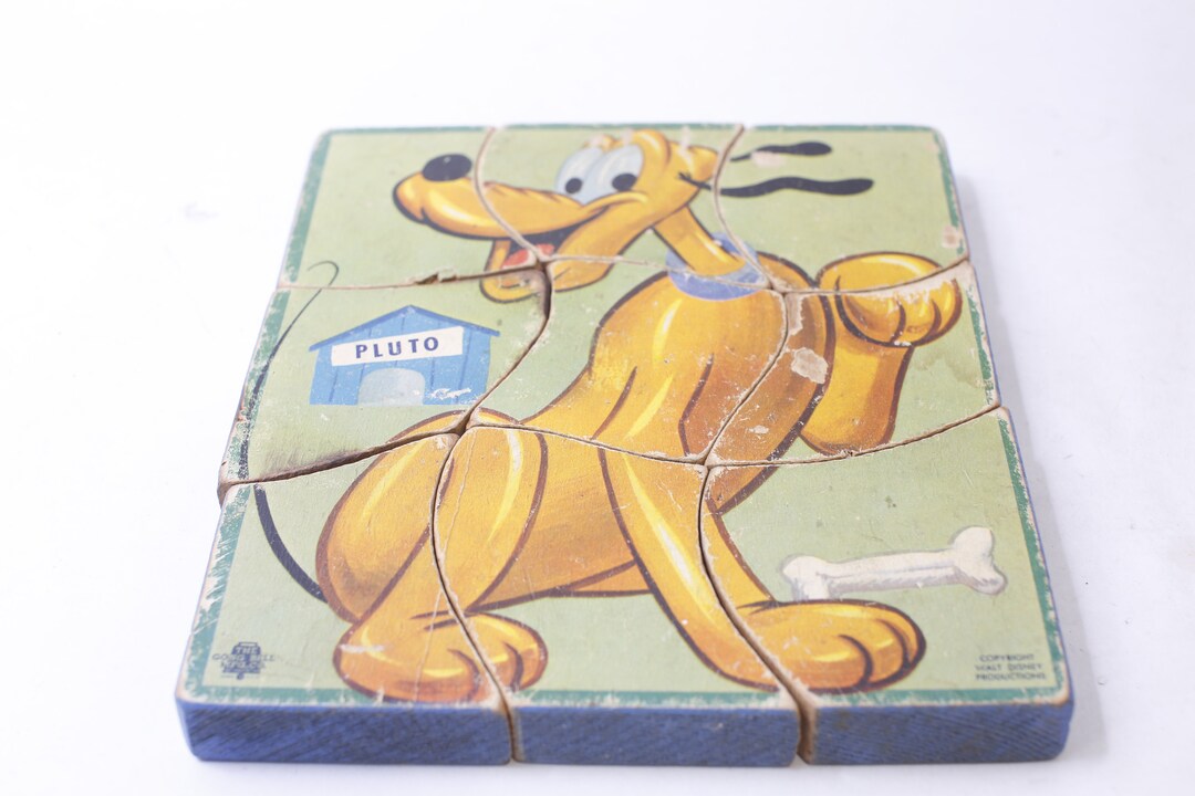 Disney, Pluto and Goofy, Wooden Puzzle, Two-sided, Gong Bell, Retro ...
