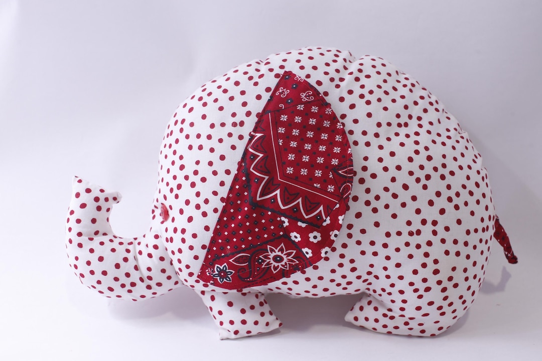 White Dotted Plush Elephant With Red Ears, Red Polka Dot, Throw Pillow ...
