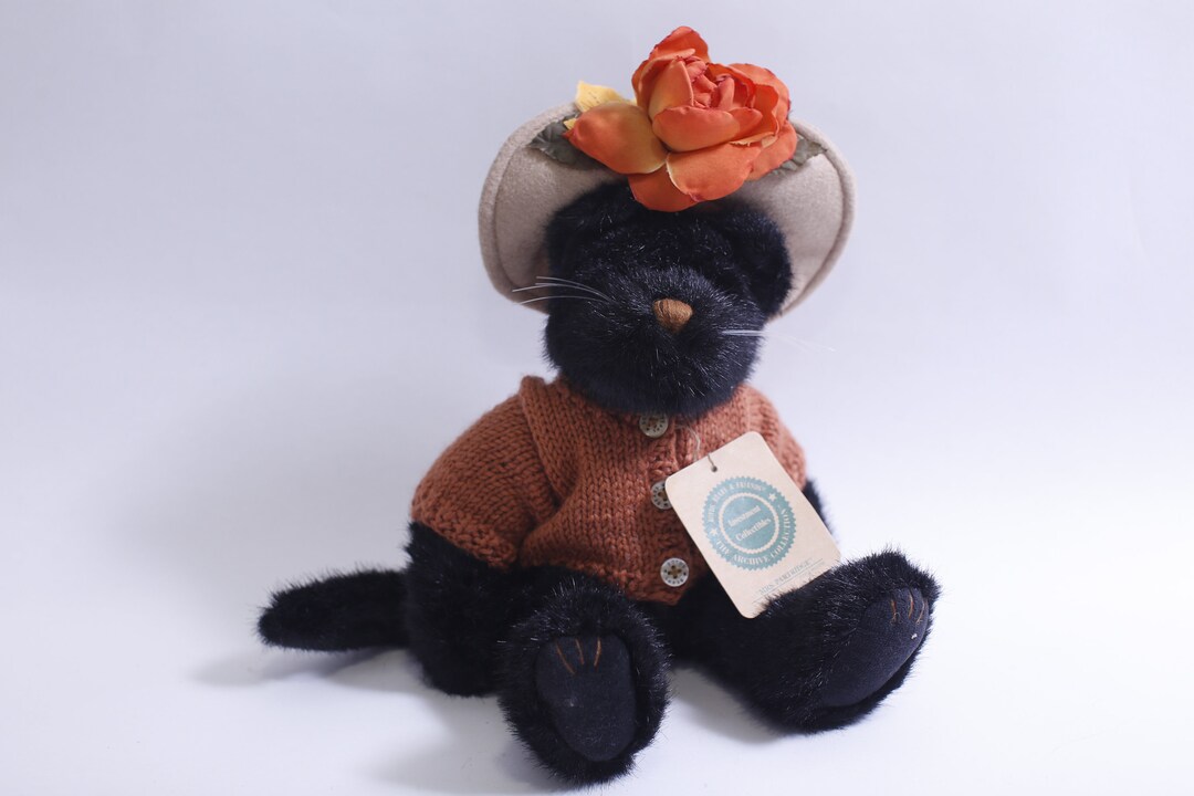 Boyds Bears, Mrs Partridge, Plush, Black Dog, Orange Shirt, Floral Hat ...