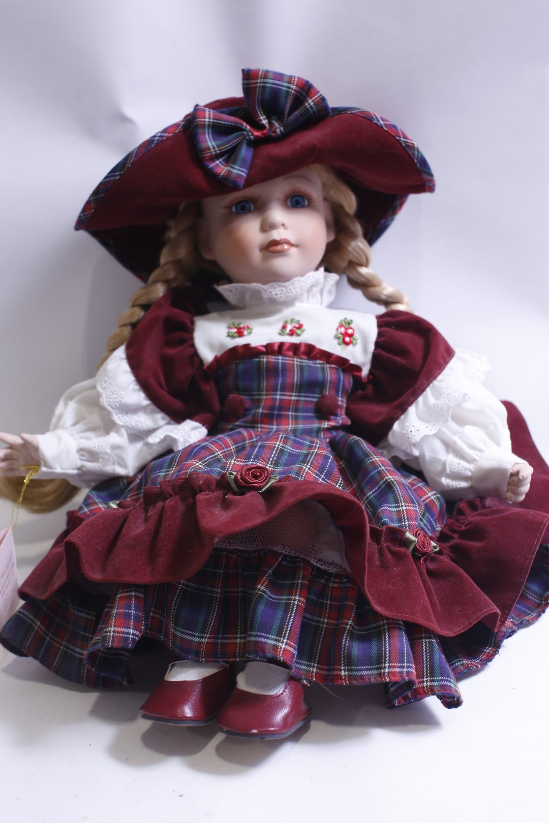 Traditions, Doll Collection, Sitting, 17", Porcelain Doll, Plaid ...