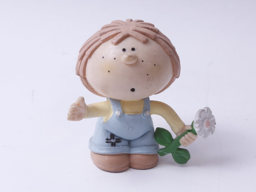 Bumpkins, Boy With a Flower, PVC, 2 1/2", Figure, Painted, Big Head ...