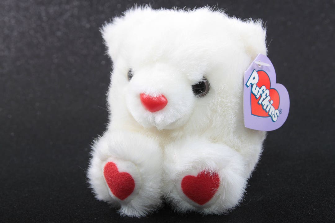Swibco Puffkins Hugs Bear White Chunky Plush Toy Red Nose Red Heart ...