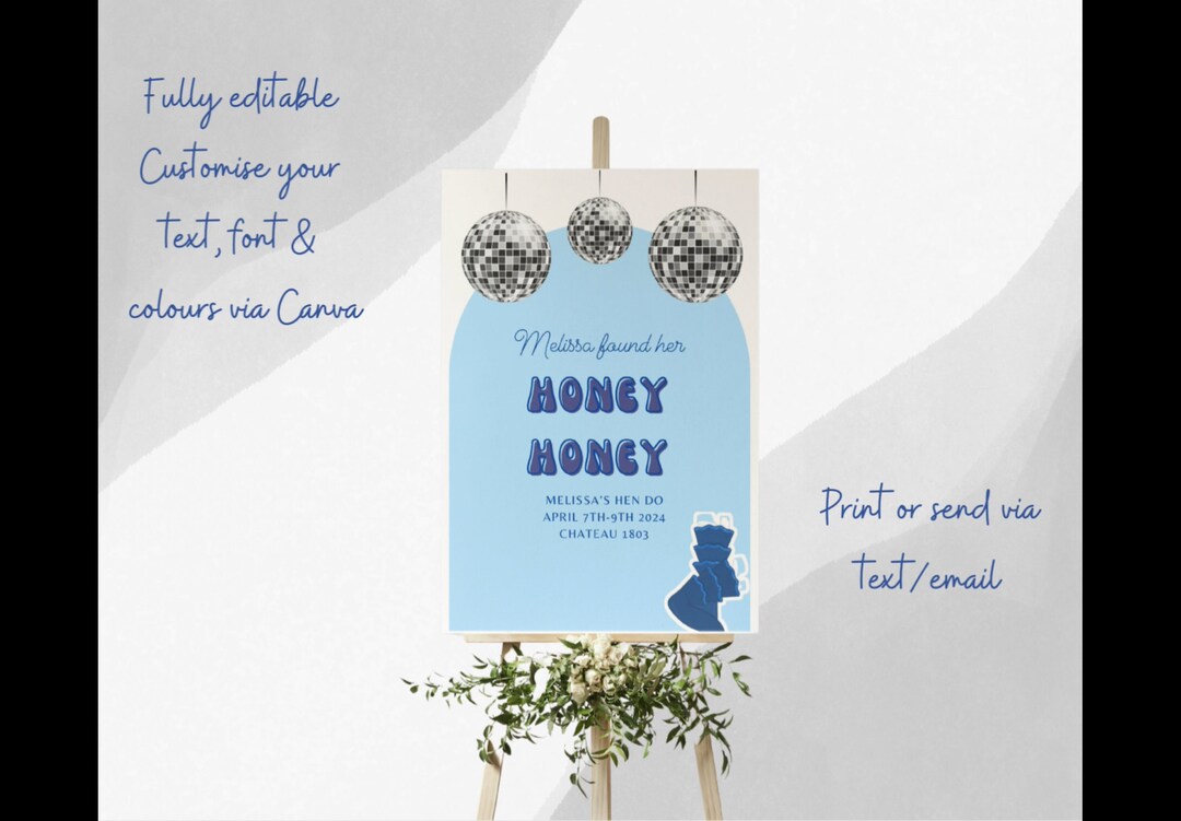 Funky Disco Mama Mia Hen Do Bundle, Honey Honey Welcome Sign, Itinerary ...