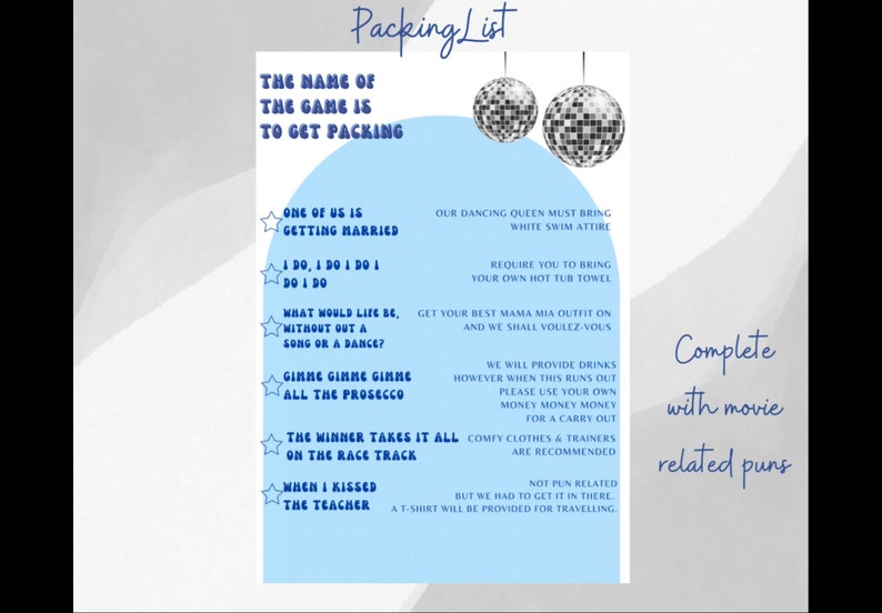 Funky Disco Mama Mia Hen Do Bundle, Honey Honey Welcome Sign, Itinerary ...