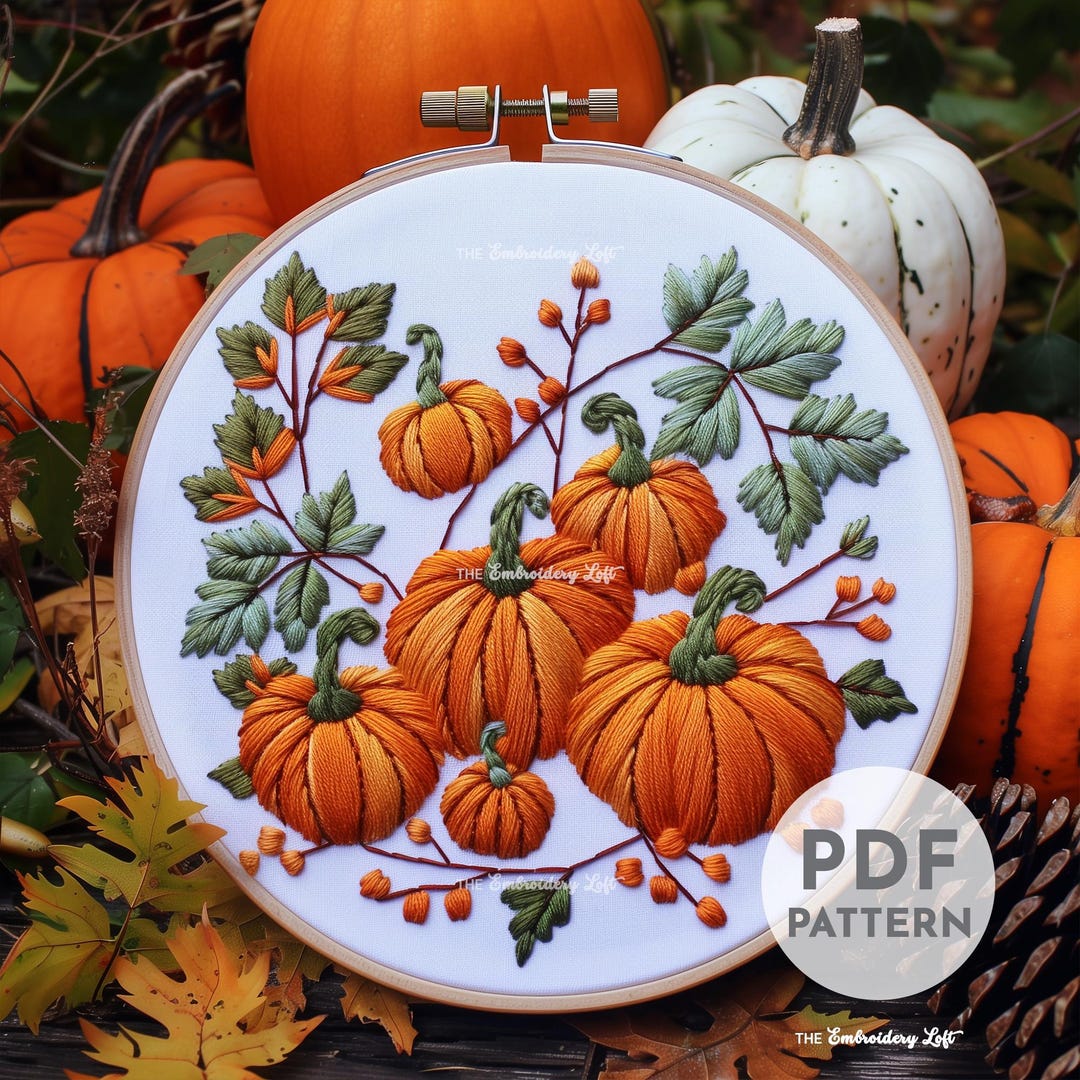 Pumpkin Patch Hand Embroidery Pattern, Pumpkin Pattern, Autumn Pattern ...
