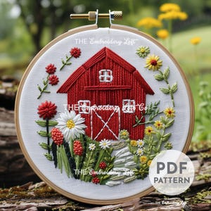 Floral Barn Hand Embroidery Pattern, Farmhouse Pattern, Farm Life ...
