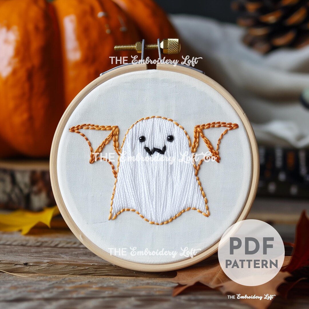 Batty Ghost Hand Embroidery Pattern, Cute Ghost Design, Ghost With Bat ...