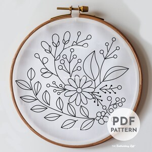 Pink Folk Flower Hand Embroidery Pattern, Folk-style Embroidery, Pink ...