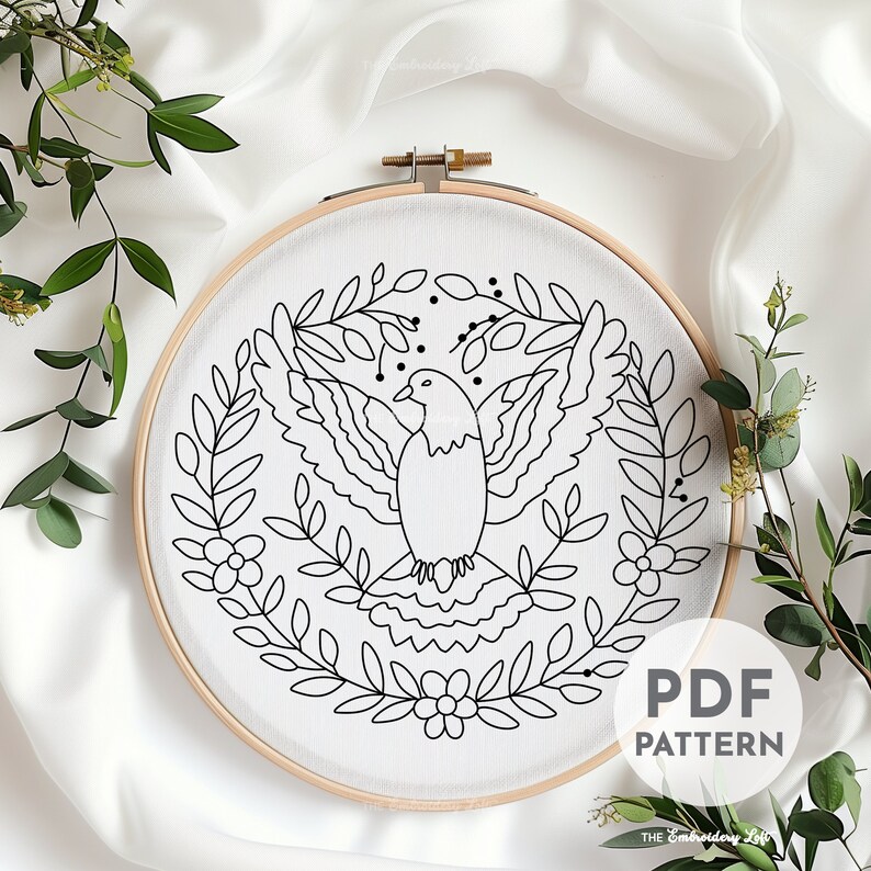 Peace Dove Hand Embroidery Pattern, Floral Dove Pattern, Dove ...