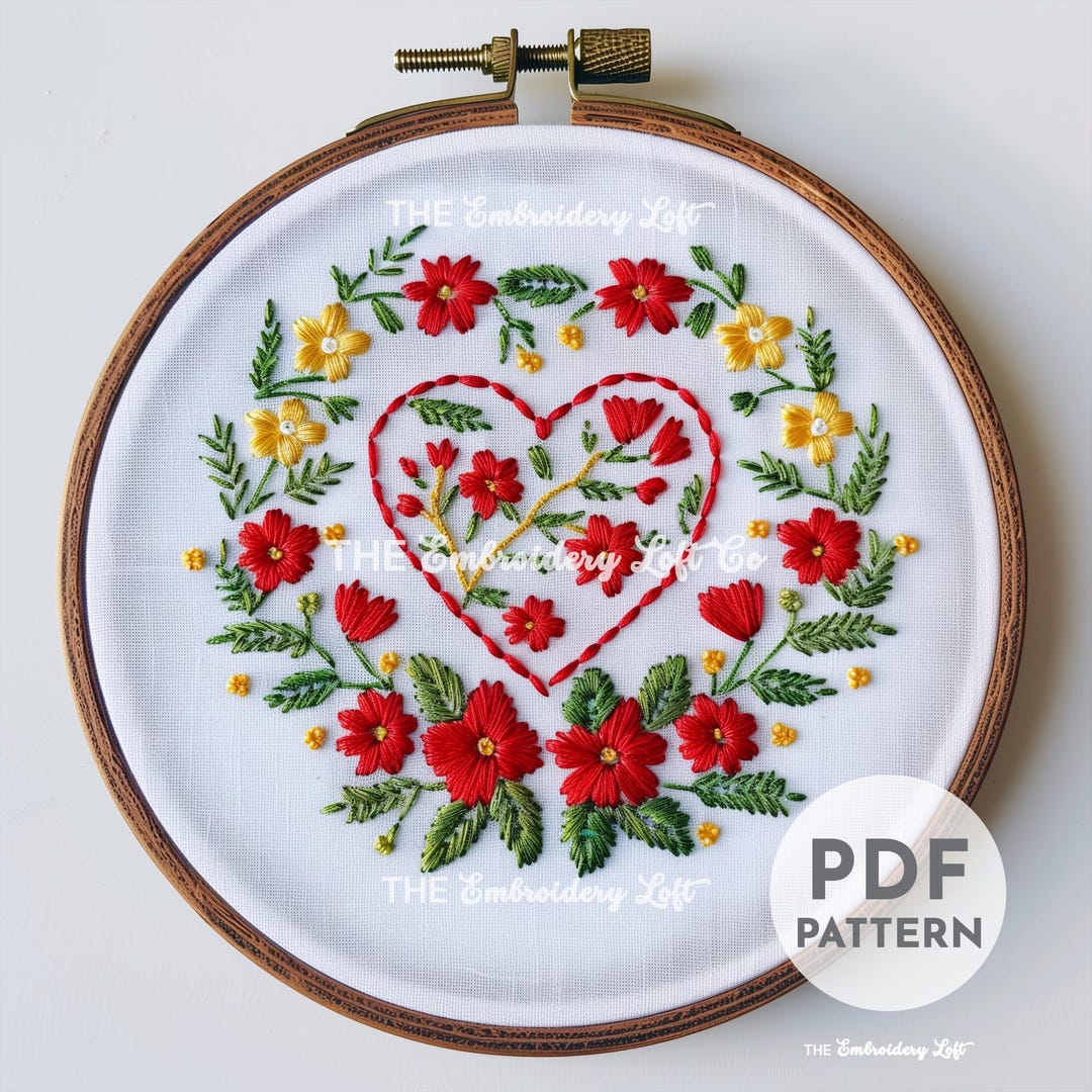 Romantic Heart Hand Embroidery Pattern, Heart Embroidery, Love ...