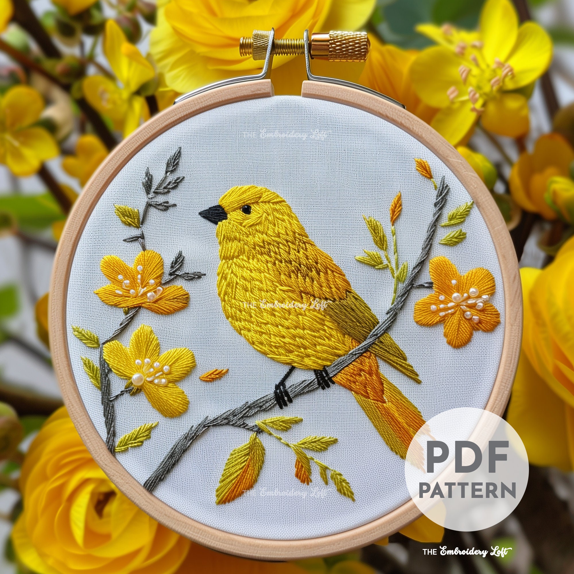 Yellow Canary Hand Embroidery Pattern, Canary Bird, Song Bird, Yellow ...
