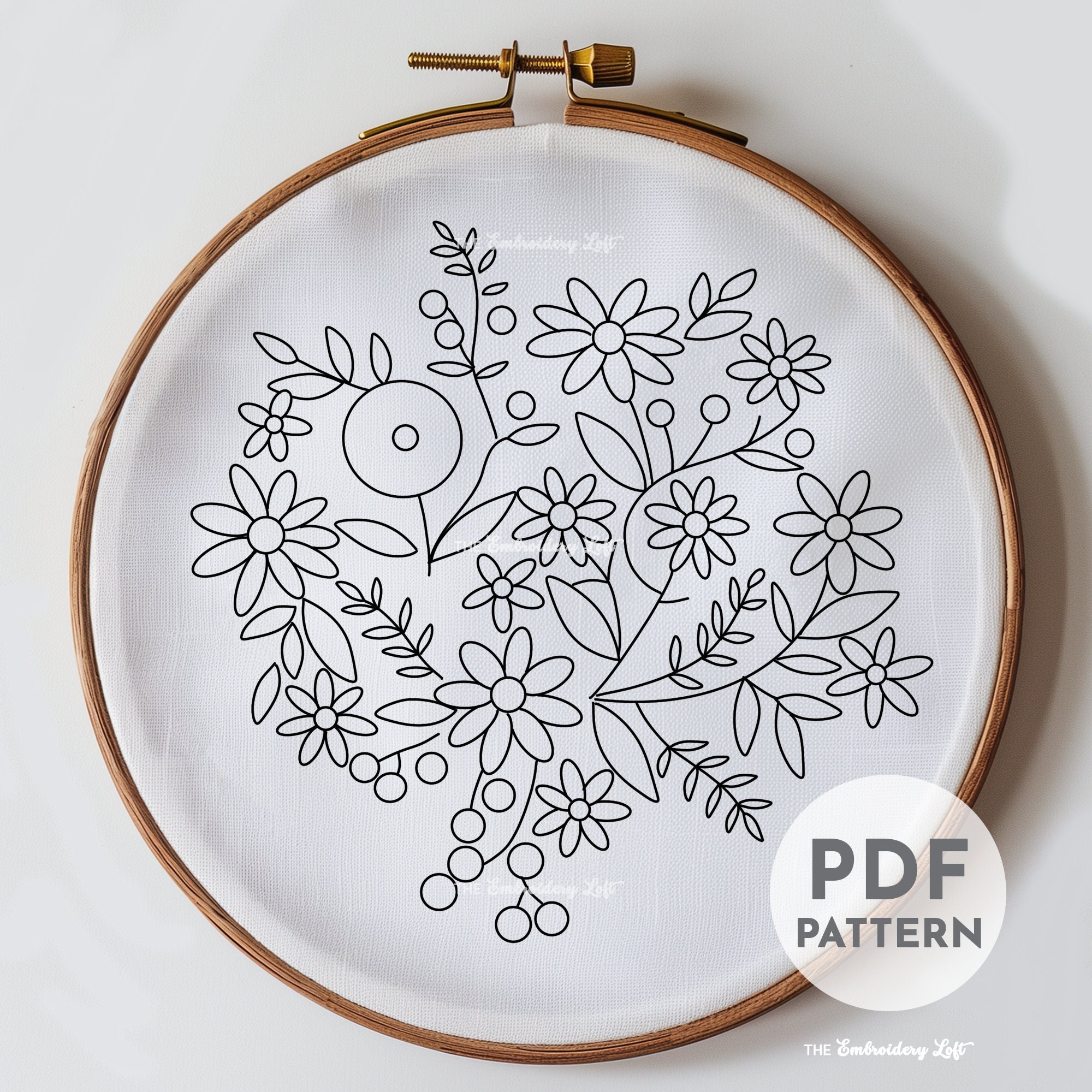 Summer Flowers Hand Embroidery Pattern, Purple Flowers Embroidery ...