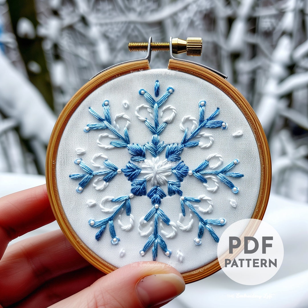 Blue Snowflake Hand Embroidery Pattern, Christmas Embroidery Pattern, Snowflake Design, Frosty ...