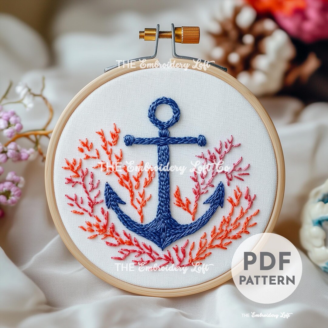 Anchor Hand Embroidery Pattern, Nautical Embroidery Pattern, Ocean ...
