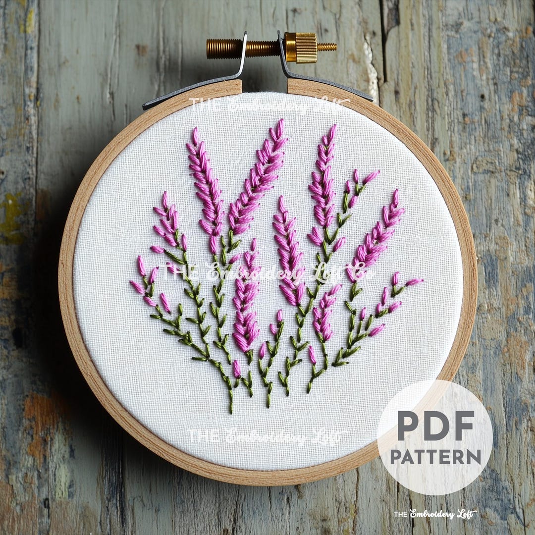 Pink Highland Heathers Hand Embroidery Pattern, Floral Pattern ...