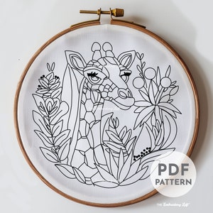 Floral Giraffe Hand Embroidery Pattern, Giraffe Pattern, Cute Giraffe ...