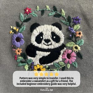 Panda Hand Embroidery Pattern, Floral Panda, Cute Panda Design, Panda ...