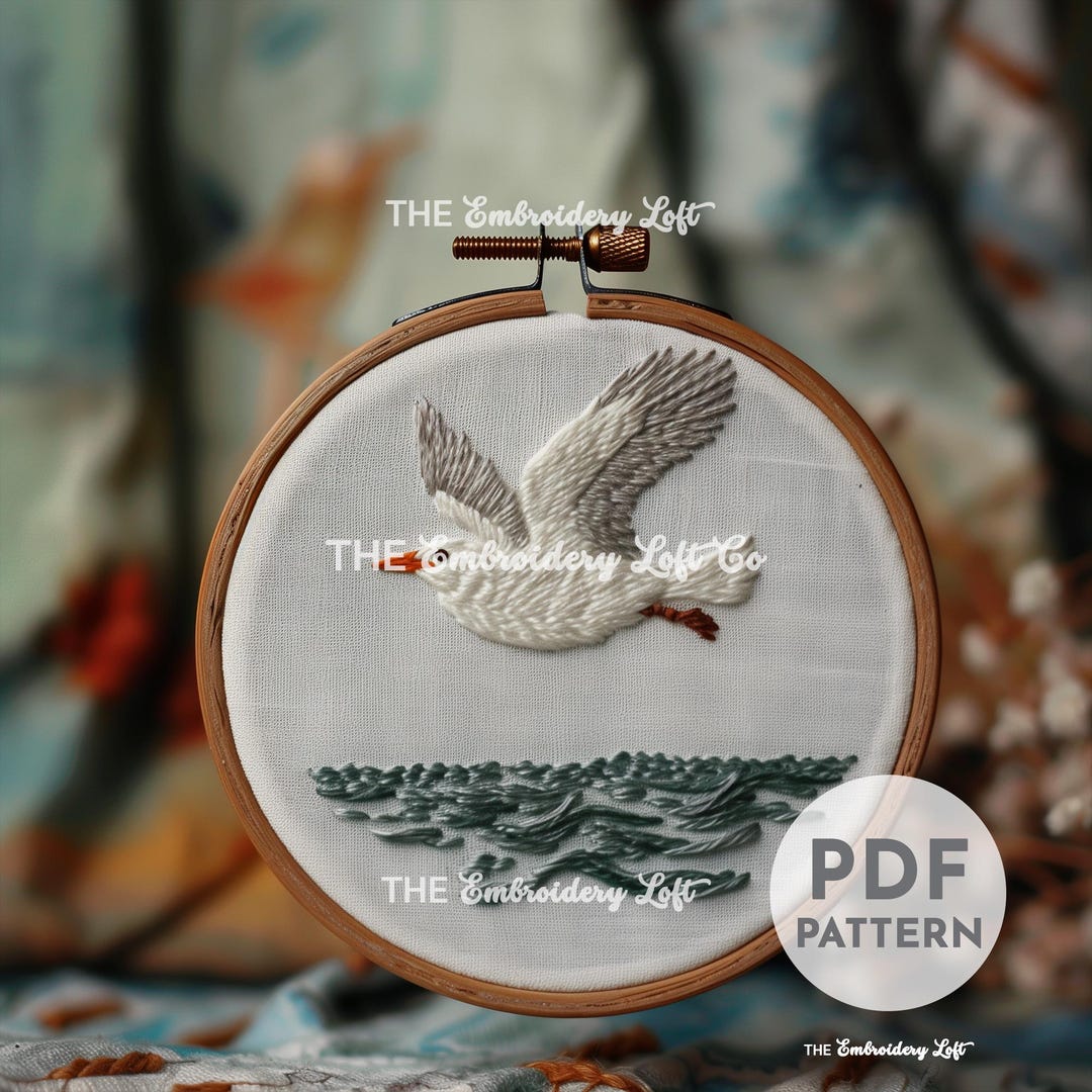 Seagull Hand Embroidery Pattern, Coastal Home Decor, Seagull Pattern ...