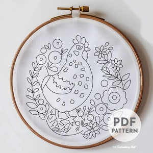 Chicken Hand Embroidery Pattern, Chicken Pattern, Farm Life Pattern ...