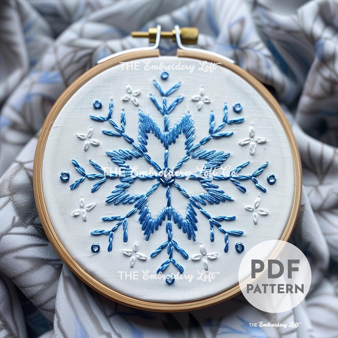 Blue Snowflake Hand Embroidery Pattern, Christmas Embroidery Pattern ...