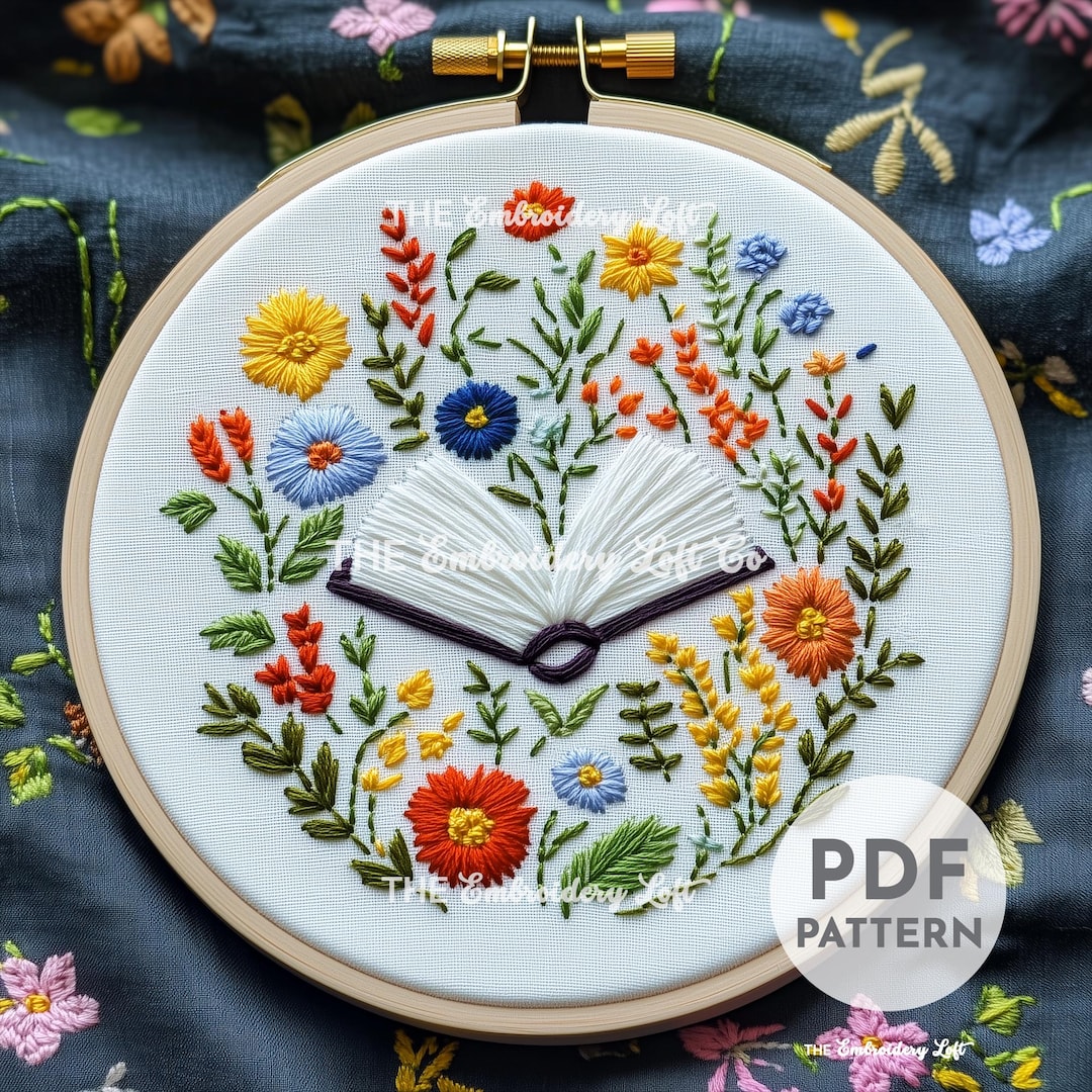 Floral Book Hand Embroidery Pattern, Book Hand Embroidery, Book ...