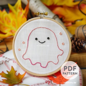Cute Pink Ghost Hand Embroidery Pattern, Pink Ghost Embroidery Design ...