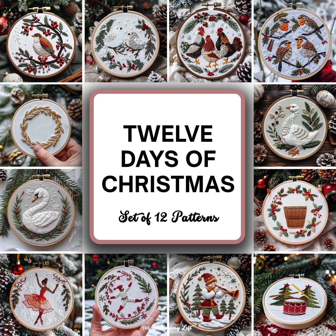 Twelve Days of Christmas Hand Embroidery Pattern, Christmas Embroidery ...