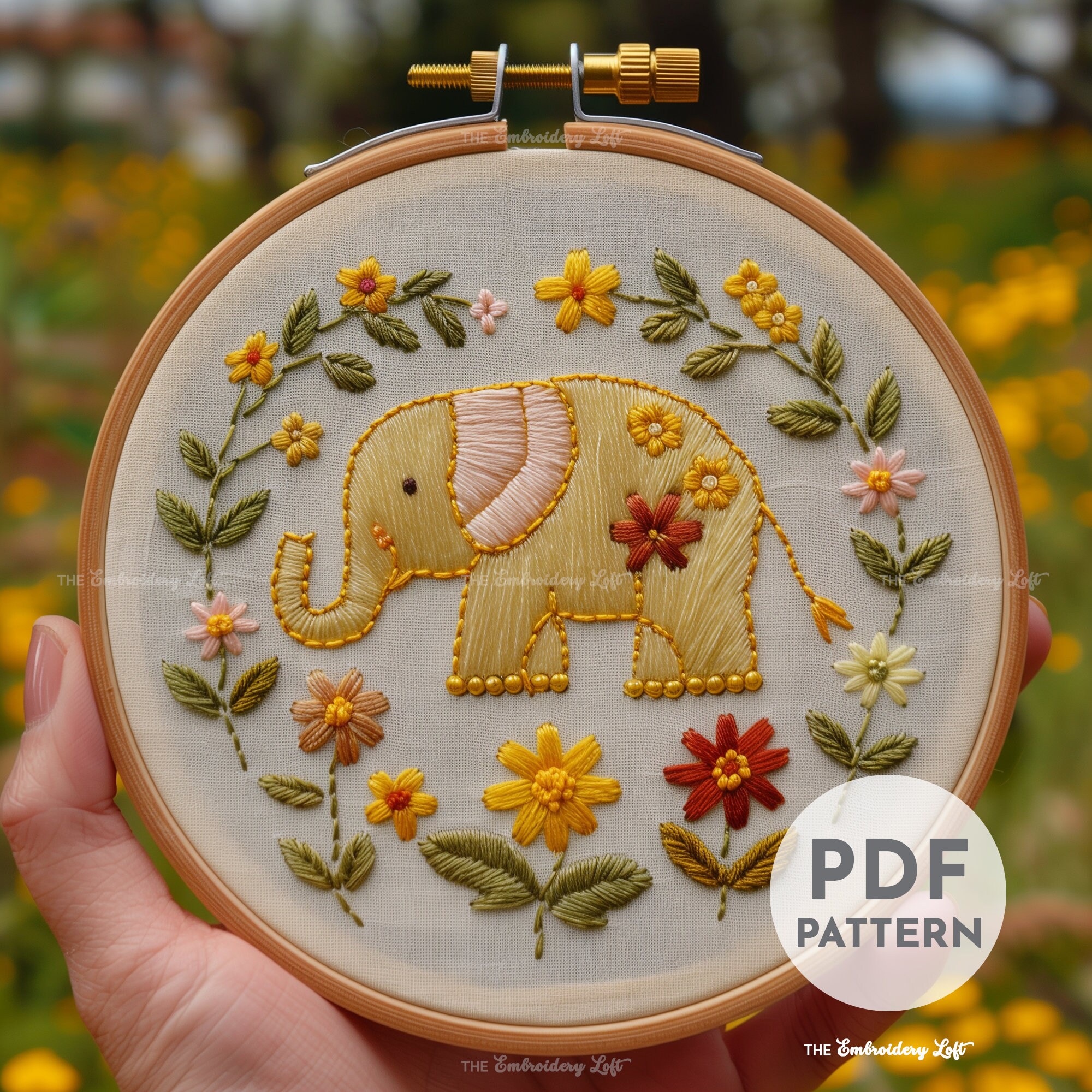 Floral Elephant Hand Embroidery Pattern, Baby Elephant Pattern, Cute ...