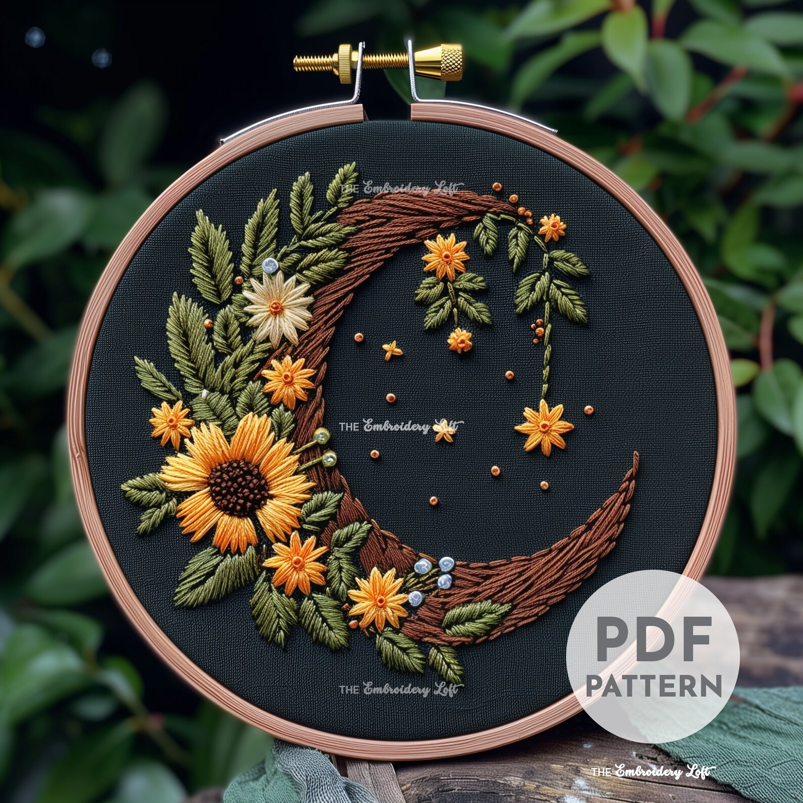 Forest Moon Hand Embroidery Pattern, Wiccan Moon, Mystical Crescent ...