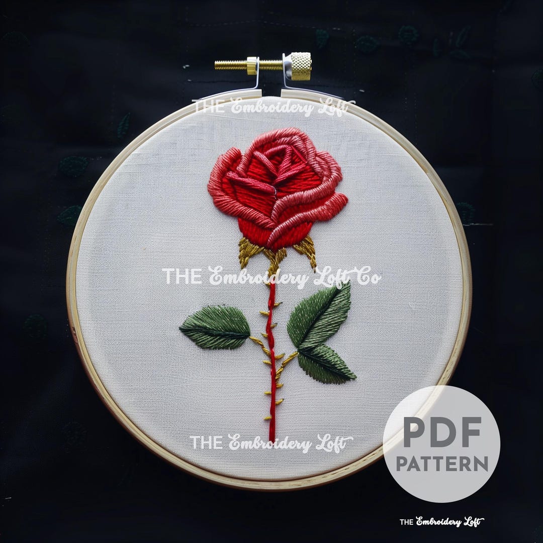 Rose Hand Embroidery Pattern, Red Rose Embroidery Pattern, Rose Design ...