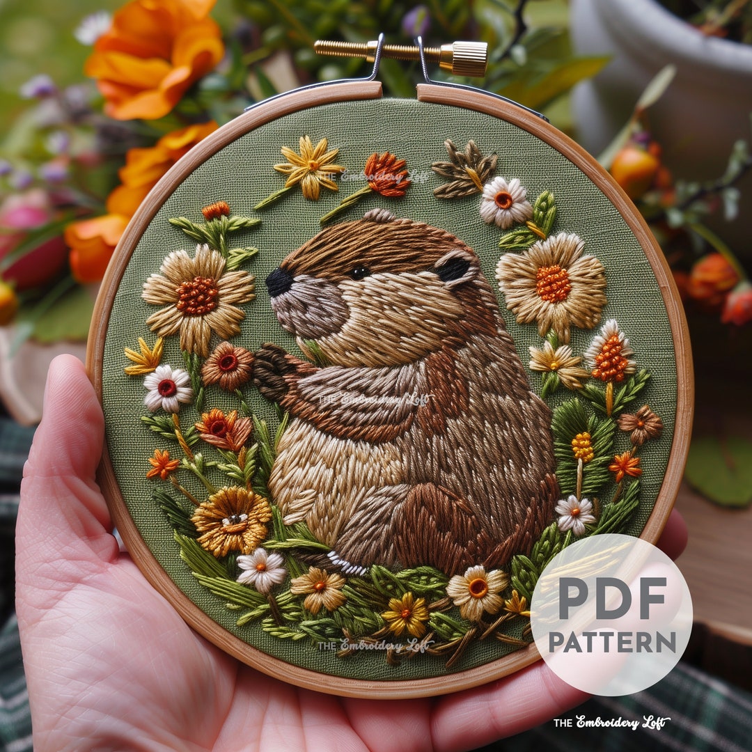 Baby Beaver Hand Embroidery Pattern, Cute Beaver Pattern, Woodland ...