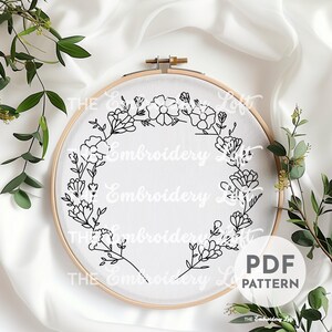 Carnation Wreath Hand Embroidery Pattern, Carnation Flower Botanical ...