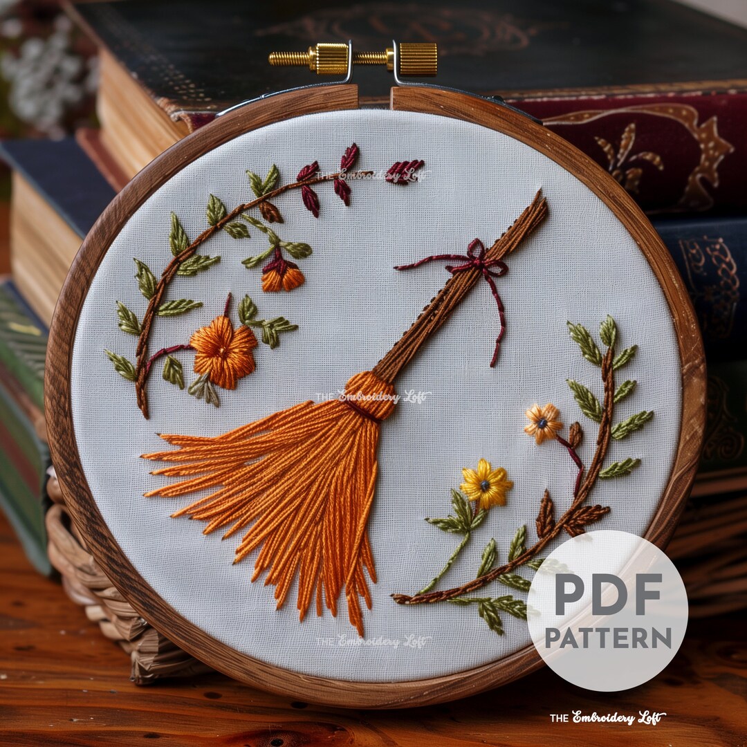 Witch Broom Hand Embroidery Pattern, Witchy Embroidery Pattern ...