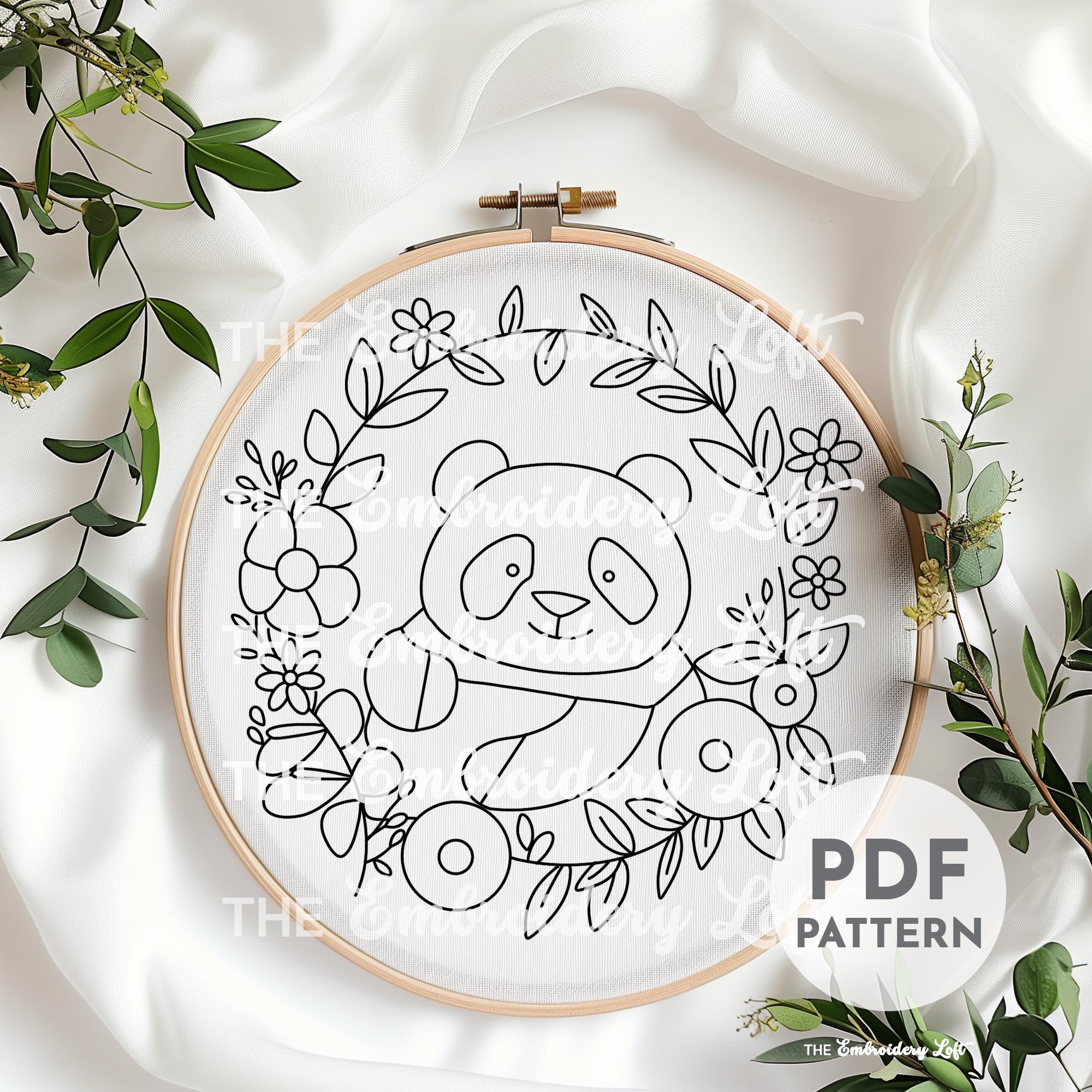 Panda Hand Embroidery Pattern, Floral Panda, Cute Panda Design, Panda ...