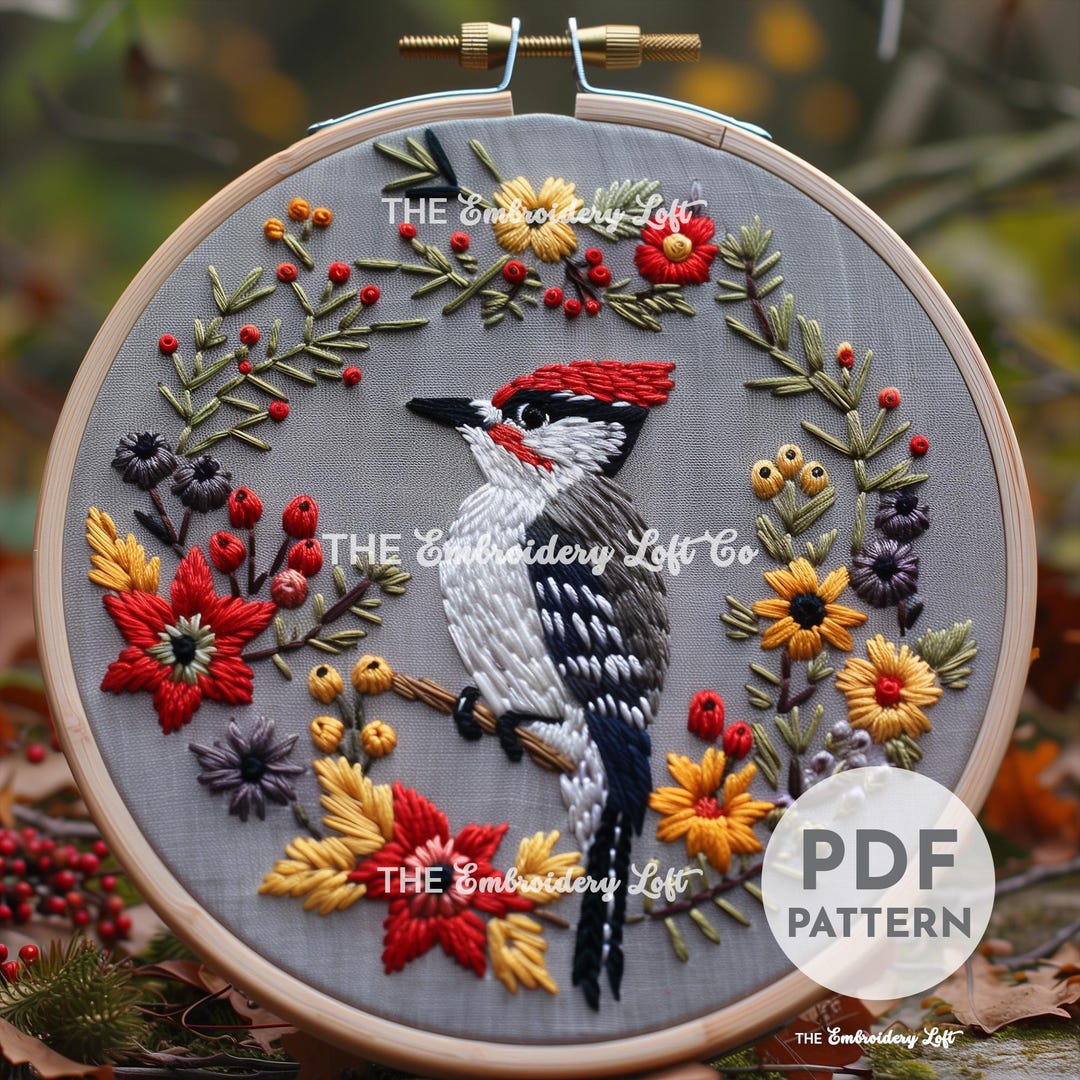 Woodpecker Hand Embroidery Pattern, Woodpecker Pattern, Woodland Bird ...