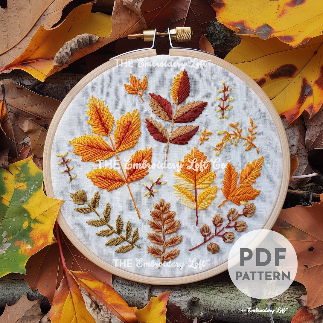 Autumn Leaves Hand Embroidery Pattern, Fall Leaves, Autumn Embroidery ...