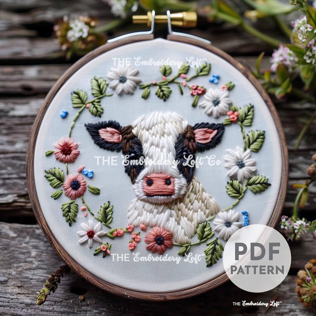 Baby Cow Hand Embroidery Pattern, Cow Pattern, Farm Life Pattern ...