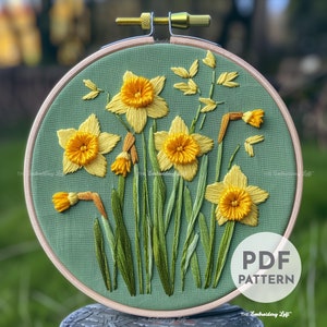 Yellow Daffodils Hand Embroidery Pattern, Daffodil Pattern, Daffodil ...