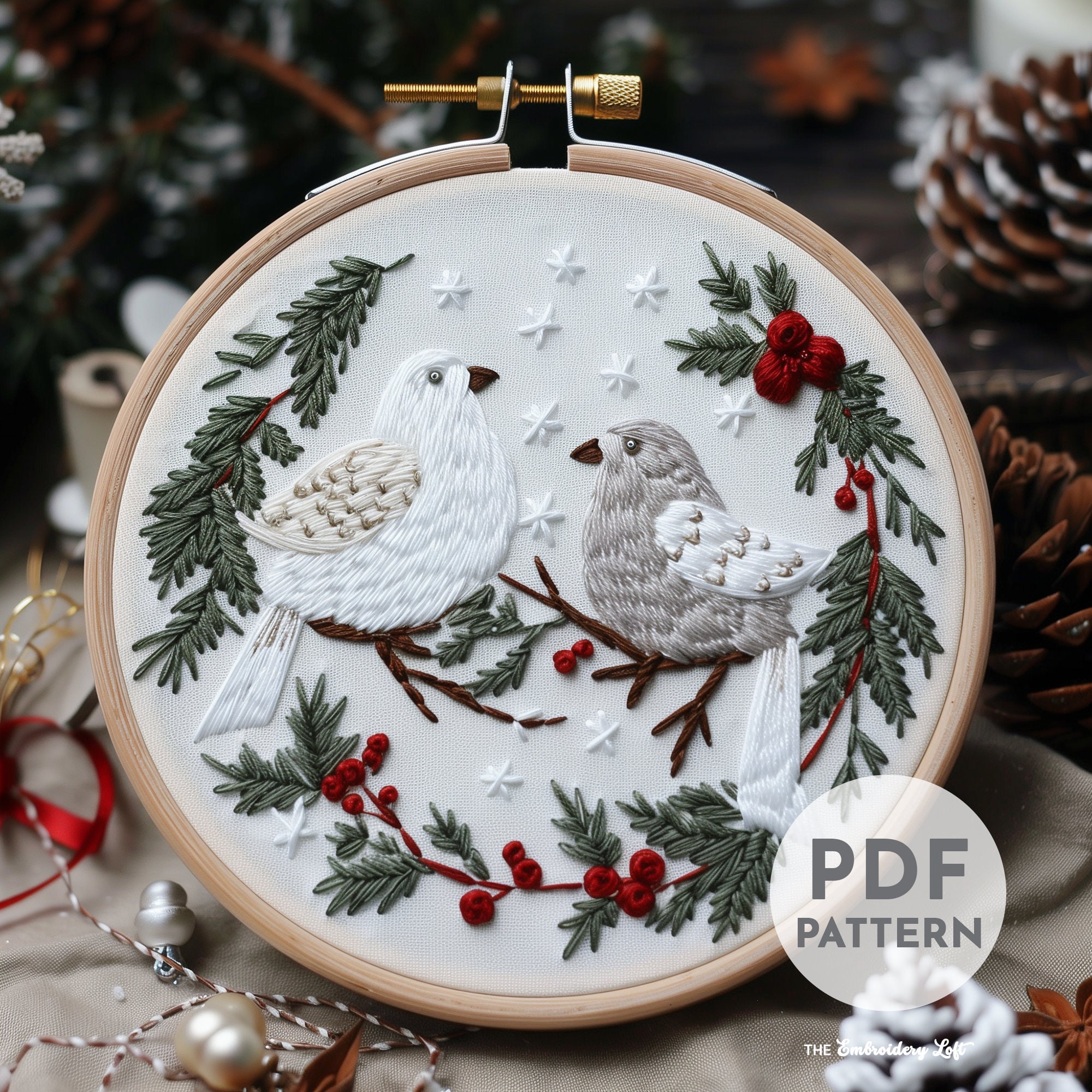 Two Turtle Doves Hand Embroidery Pattern, Twelve Days of Christmas ...