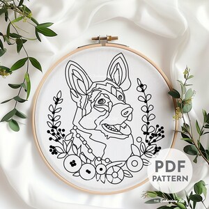 German Shepherd Hand Embroidery Pattern, Shepherd Dog, Dog Embroidery ...