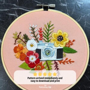 Floral Camera Hand Embroidery Pattern, Camera Embroidery Pattern ...