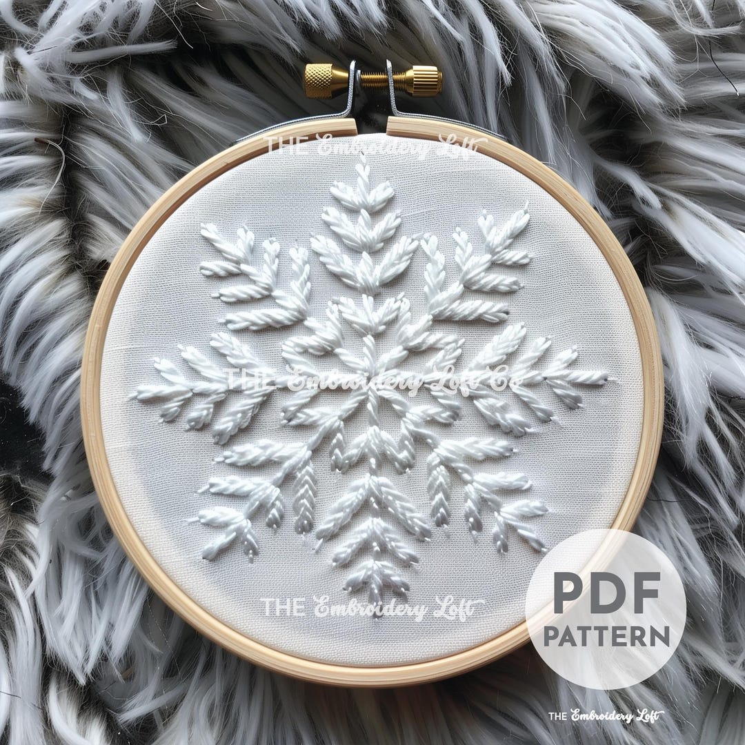White Snowflake Hand Embroidery Pattern, Christmas Embroidery Pattern ...