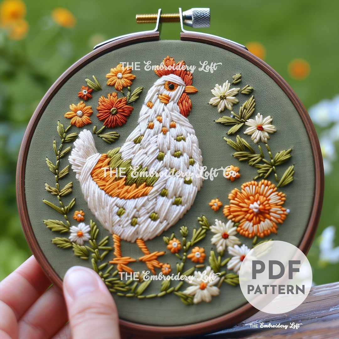 Chicken Hand Embroidery Pattern, Chicken Pattern, Farm Life Pattern ...